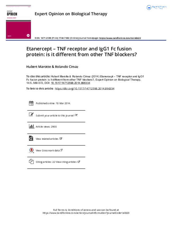 (PDF) Etanercept – TNF receptor and IgG1 Fc fusion protein: is it ...