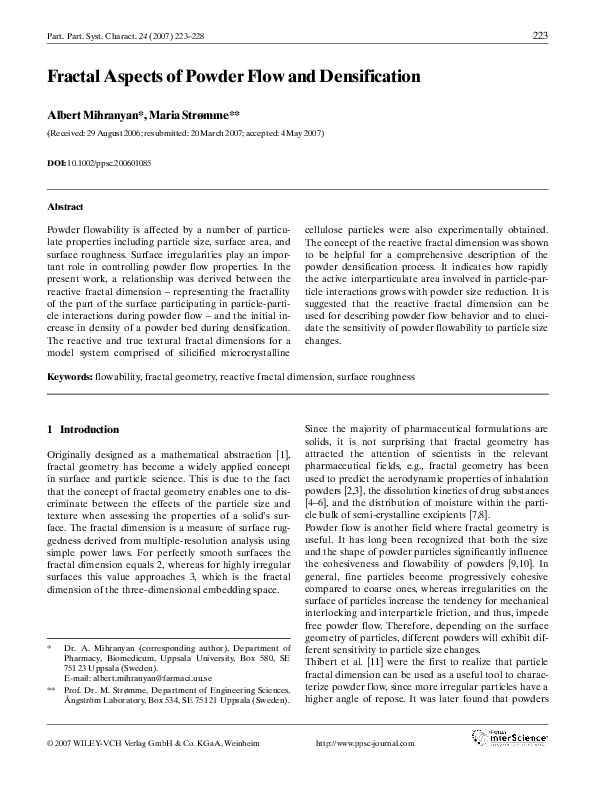 (PDF) Fractal Aspects of Powder Flow and Densification