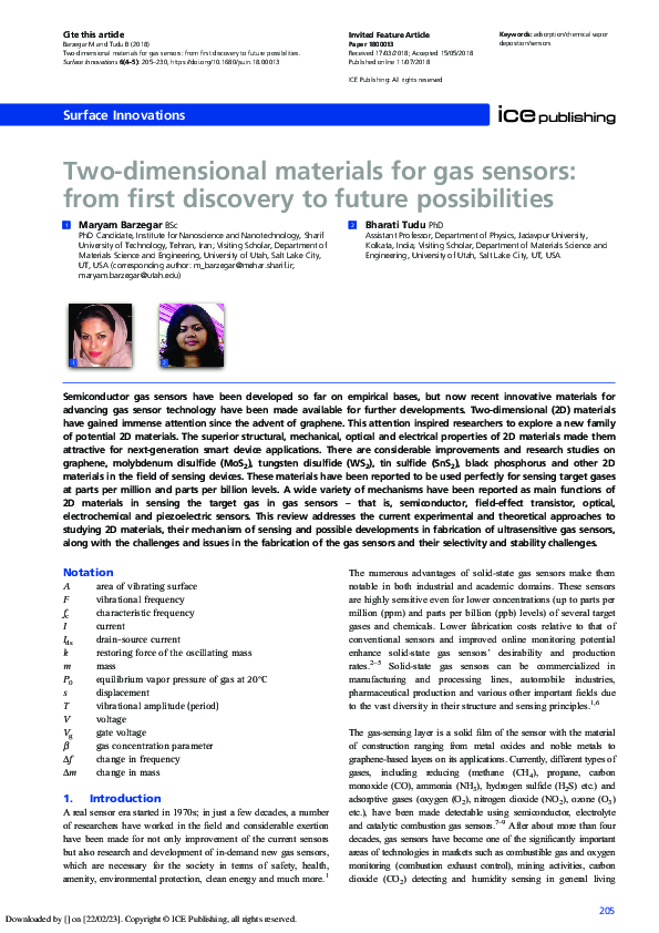 (PDF) Two-dimensional materials for gas sensors: from first discovery to future possibilities