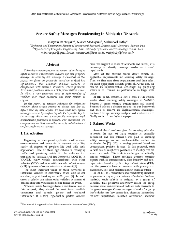 (PDF) Secure Safety Messages Broadcasting in Vehicular Network