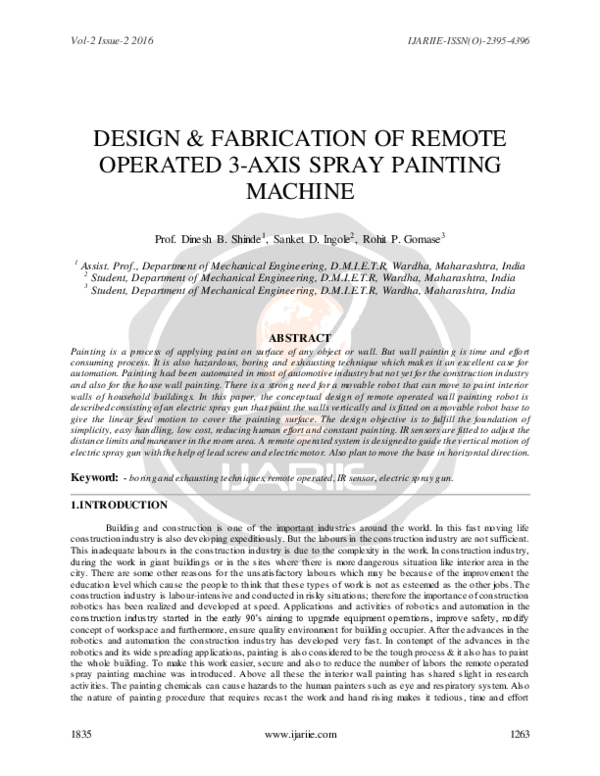 (PDF) Design & Fabrication of Remote Operated 3-AXIS Spray Painting Machine