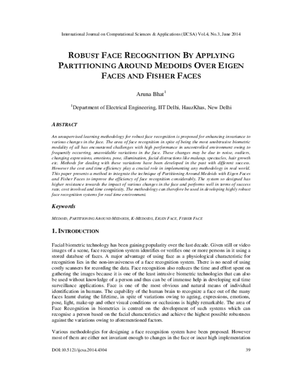 Pdf Robust Face Recognition By Applying Partitioning Around Medoids