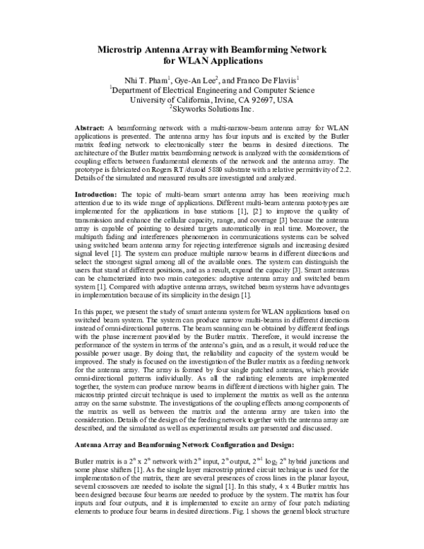 Pdf Microstrip Antenna Array With Beamforming Network For Wlan