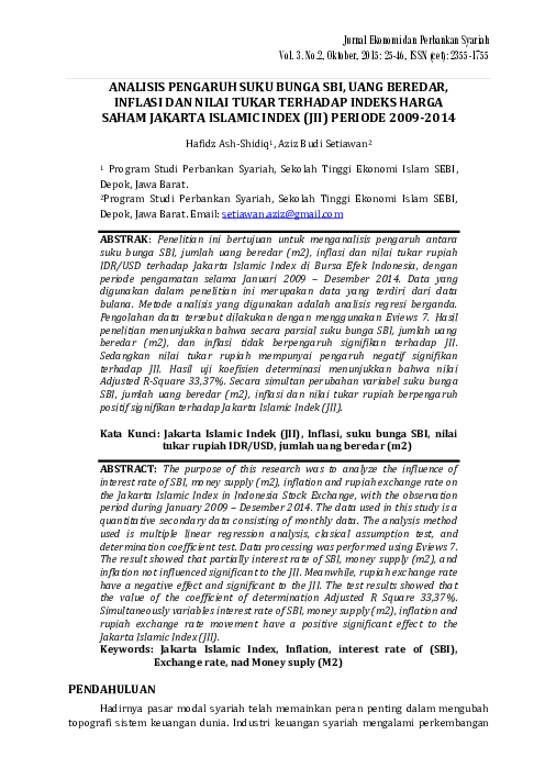 (PDF) Analisis Pengaruh Suku Bunga Sbi, Uang Beredar, Inflasi Dan Nilai Tukar Terhadap Indeks ...