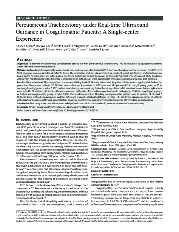 (PDF) Percutaneous Tracheostomy under Real-time Ultrasound Guidance in ...