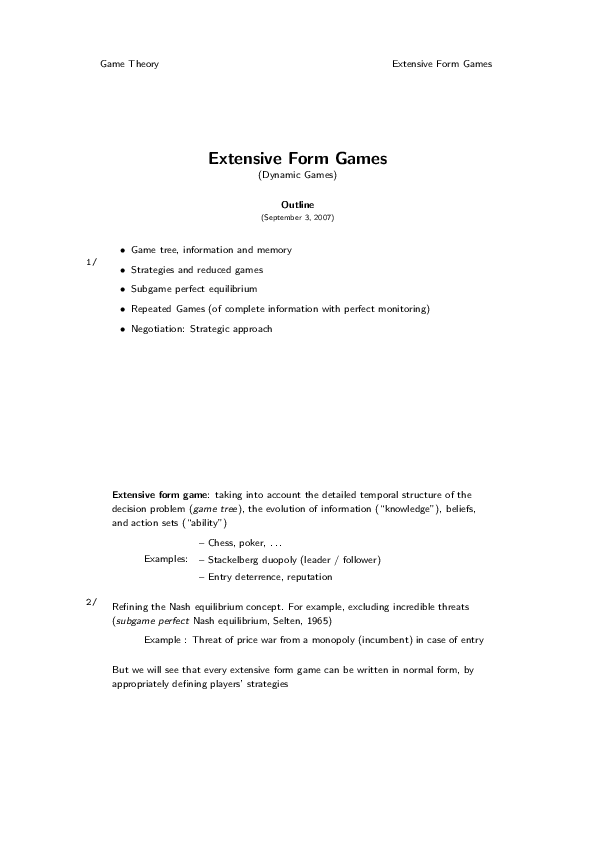 (PDF) Extensive Form Games