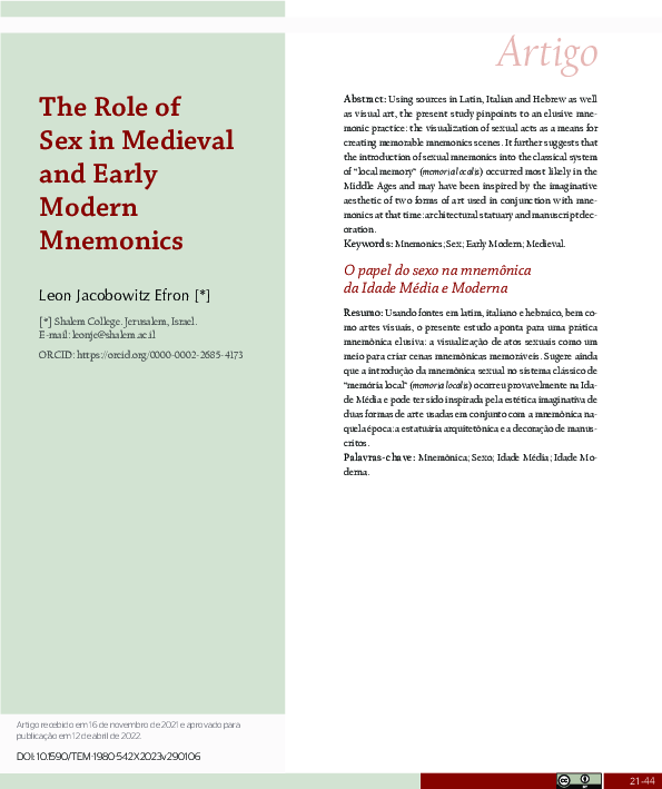 Pdf The Role Of Sex In Medieval And Early Modern Mnemonics 