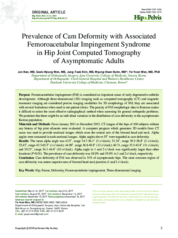 (PDF) Prevalence of Cam Deformity with Associated Femoroacetabular ...
