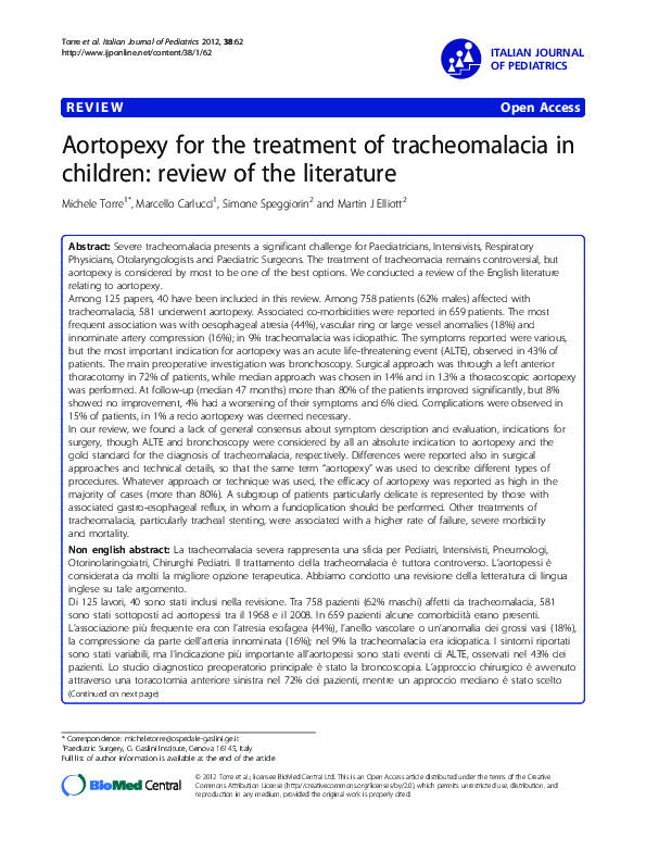 (PDF) Aortopexy for the treatment of tracheomalacia in children: review ...