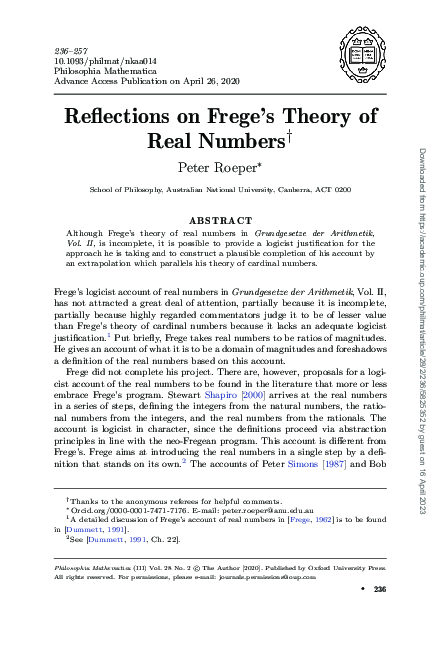 (PDF) Reflections on Frege’s Theory of Real Numbers†