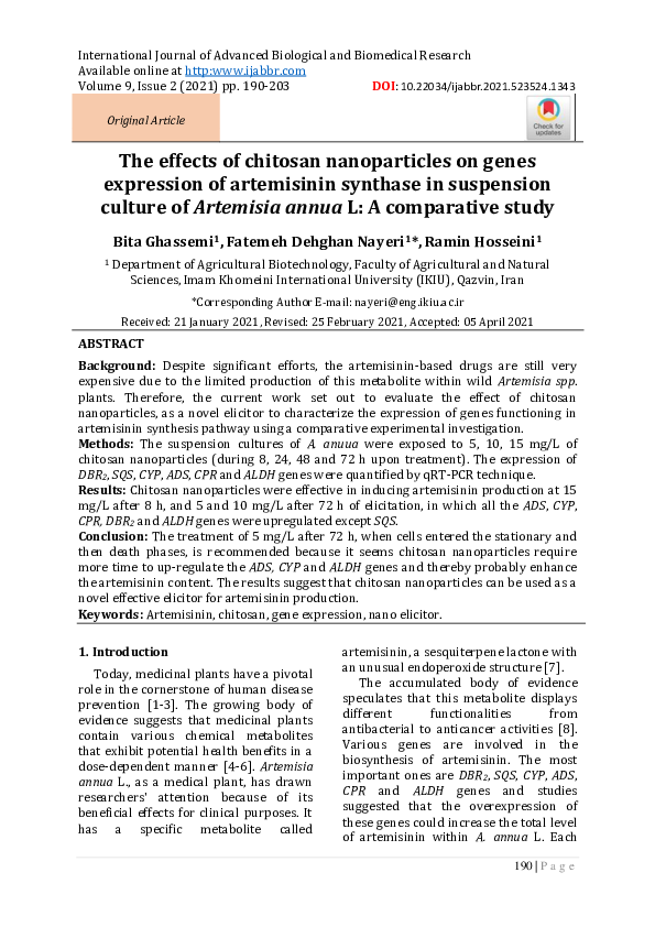 (PDF) The effects of chitosan nanoparticles on genes expression of artemisinin synthase in ...