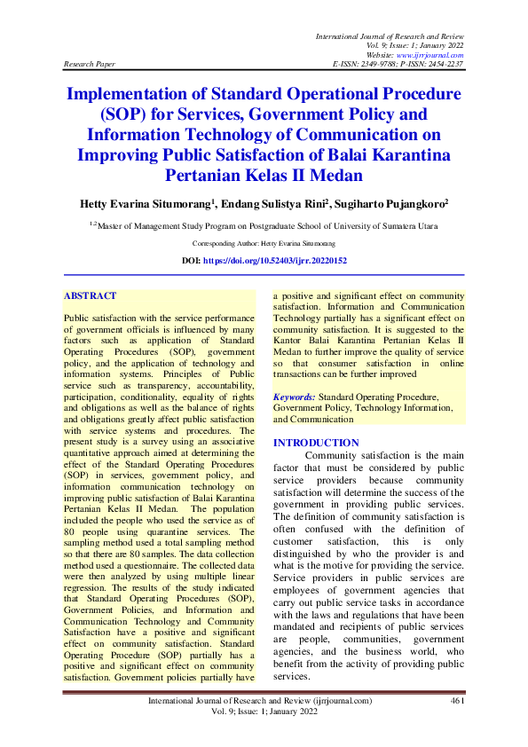 (PDF) Implementation of Standard Operational Procedure (SOP) for ...