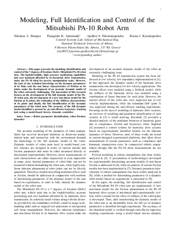(PDF) Modeling, full identification and control of the mitsubishi PA-10 robot arm