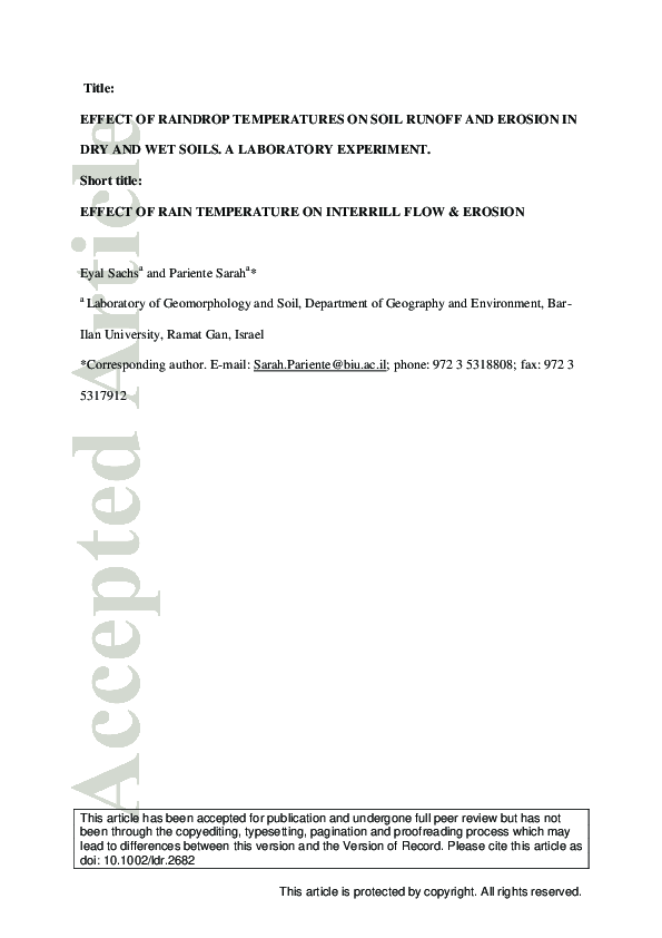 (PDF) Effect of Raindrop Temperatures on Soil Runoff and Erosion in Dry ...