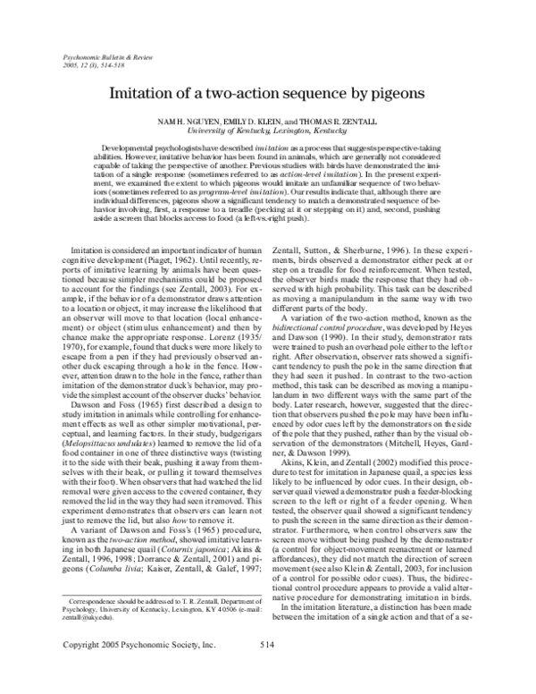 (PDF) Imitation of a two-action sequence by pigeons