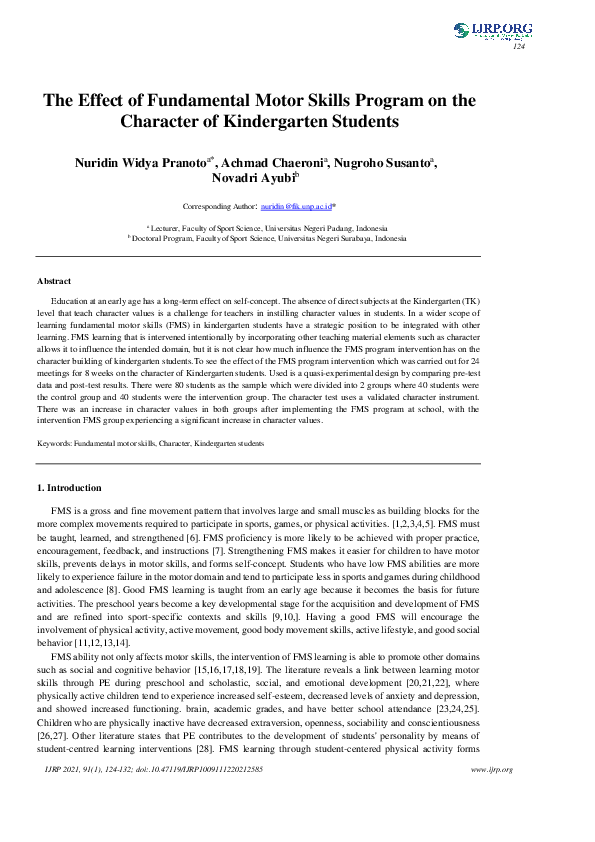 (PDF) The Effect of Fundamental Motor Skills Program on the Character ...