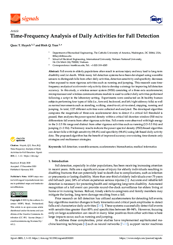 (PDF) Time-Frequency Analysis of Daily Activities for Fall Detection