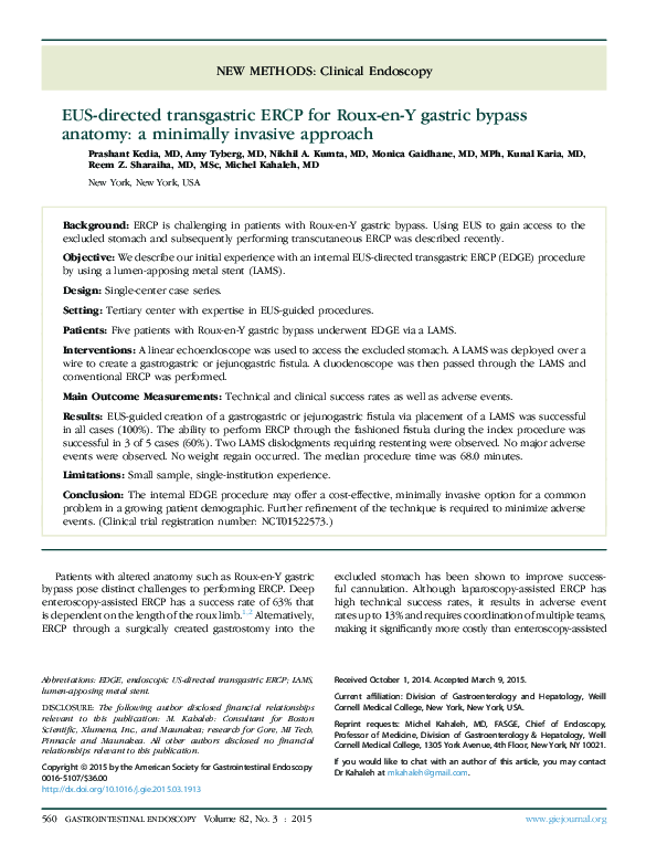 (PDF) EUS-directed transgastric ERCP for Roux-en-Y gastric bypass ...