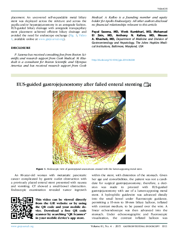 (PDF) EUS-guided gastrojejunostomy after failed enteral stenting ... (PDF) EUS-guided gastrojejunostomy after failed enteral stenting ...