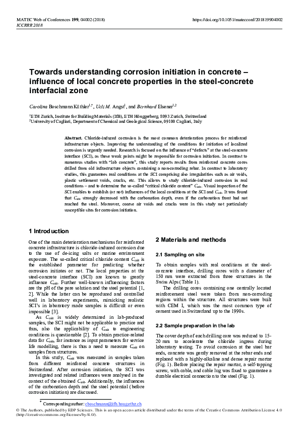 (PDF) Towards understanding corrosion initiation in concrete – influence of local concrete ...