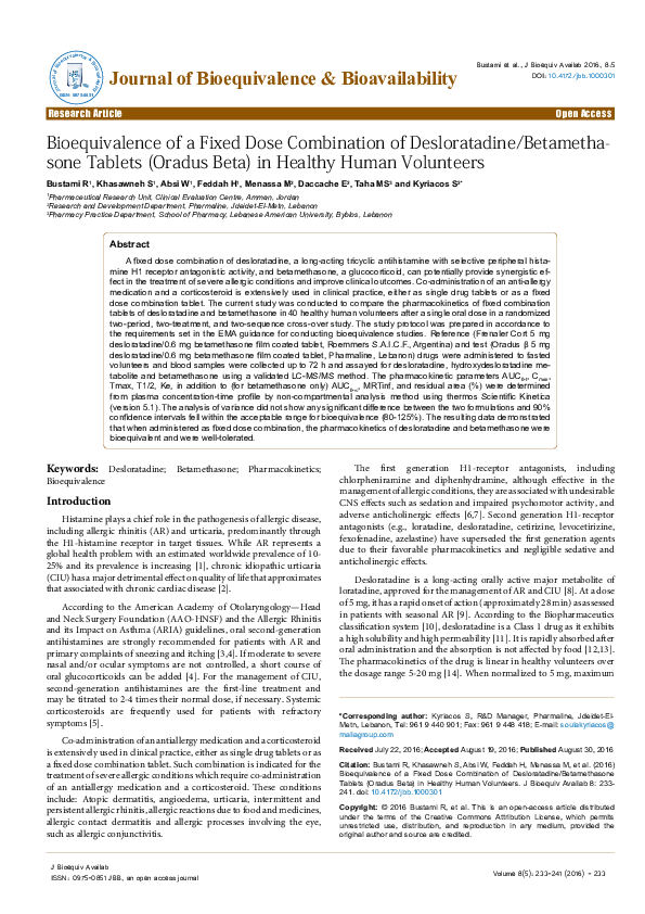 (PDF) Bioequivalence of a Fixed Dose Combination of Desloratadine ...