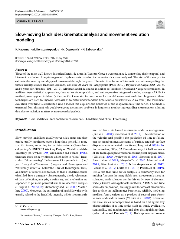 Pdf Slow Moving Landslides Kinematic Analysis And Movement Evolution Modeling