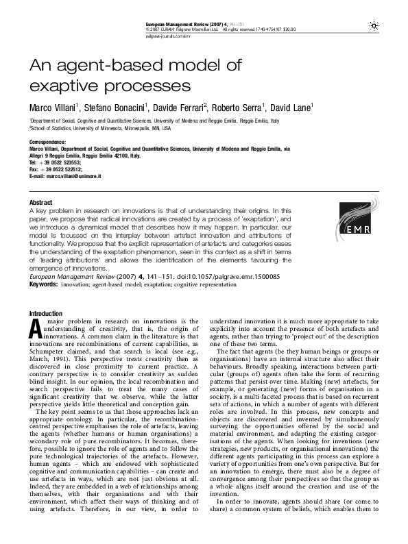 (PDF) An agent-based model of exaptive processes