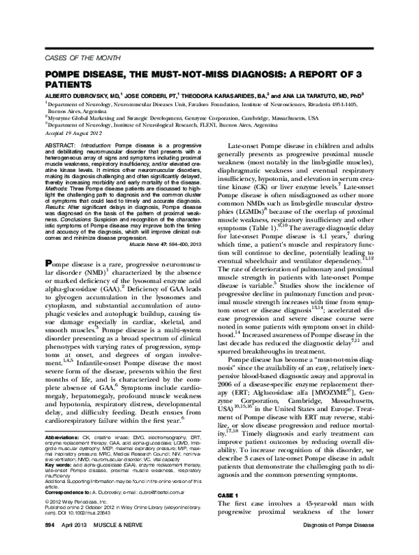 (PDF) Pompe disease, the must-not-miss diagnosis: A report of 3 patients