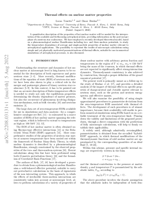 (PDF) Thermal effects on nuclear matter properties