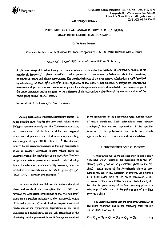 (PDF) Phenomenological Landau theory of the [NH4]2SO4 para-ferroelectric phase transition