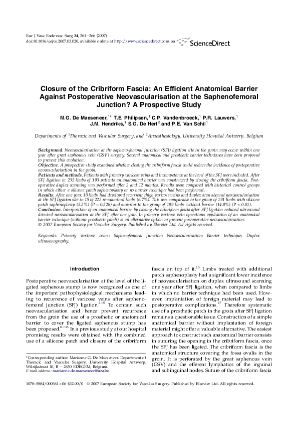 (PDF) Closure of the Cribriform Fascia: An Efficient Anatomical Barrier ...