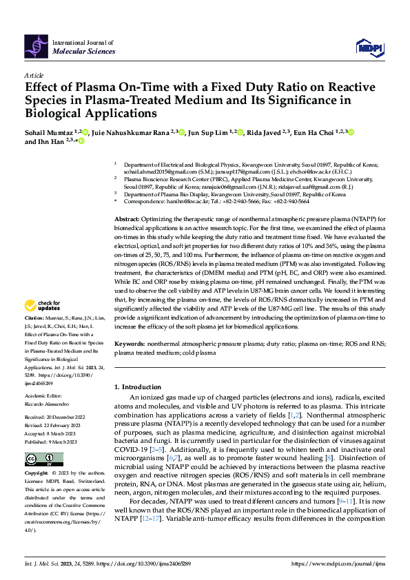 (PDF) Effect of Plasma On-Time with a Fixed Duty Ratio on Reactive ...