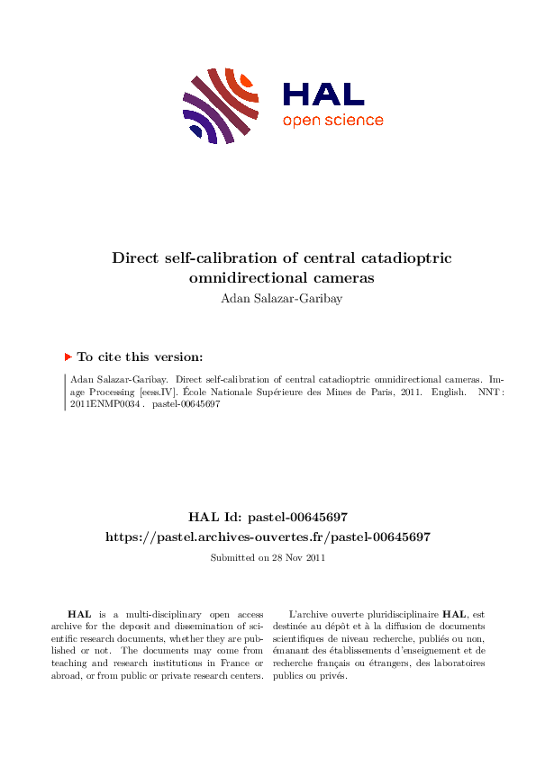 Pdf Direct Approach To The Self Calibration Of Omnidirectional Cameras