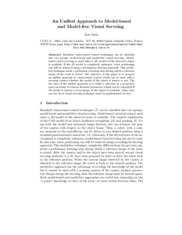 (PDF) Unified Visual Servoing for Any Camera Model