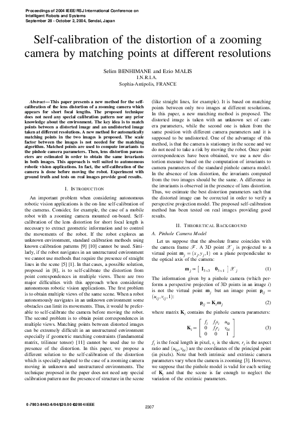 (PDF) Self-calibration of the distortion of a zooming camera by matching points at different ...