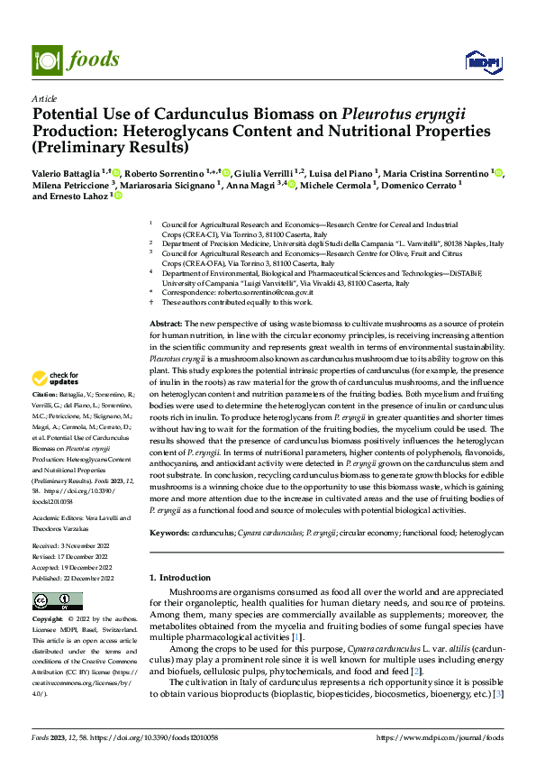 (PDF) Potential Use of Cardunculus Biomass on Pleurotus eryngii ...