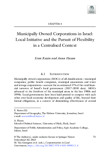 (PDF) Municipally Owned Corporations in Israel: Local Initiative and ...
