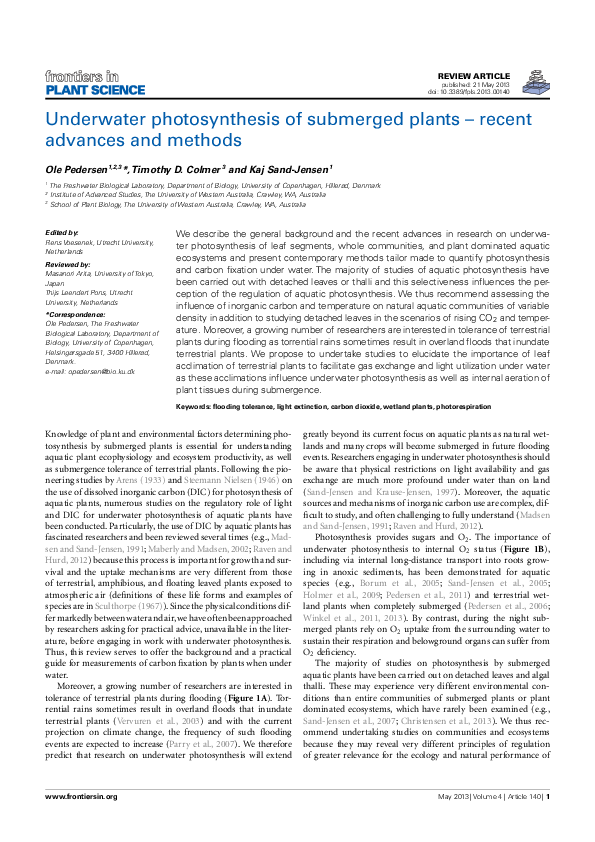 (PDF) Underwater photosynthesis of submerged plants – recent advances ...