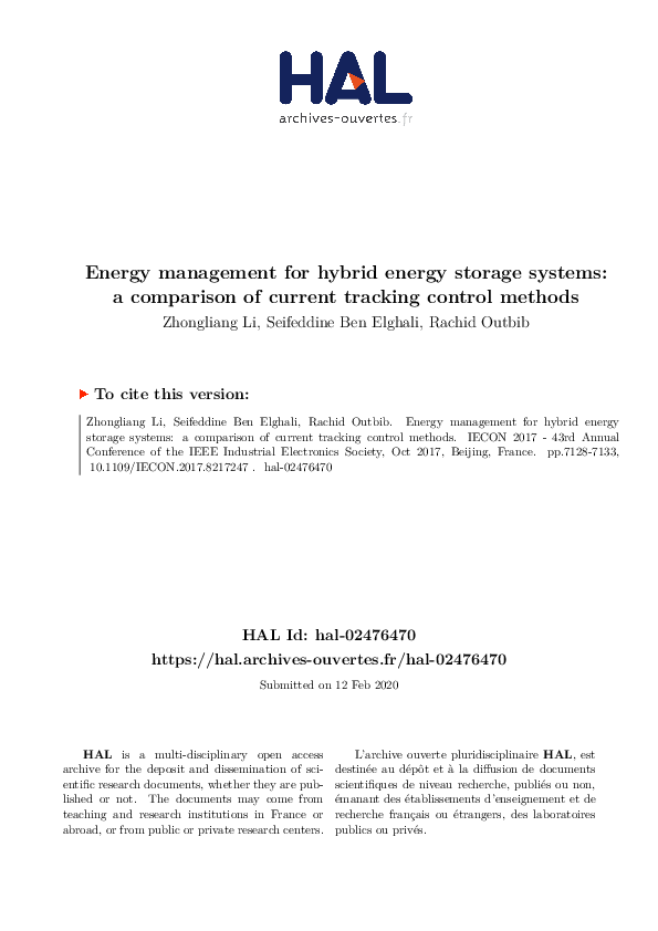 Pdf Energy Management For Hybrid Energy Storage Systems A Comparison Of Current Tracking