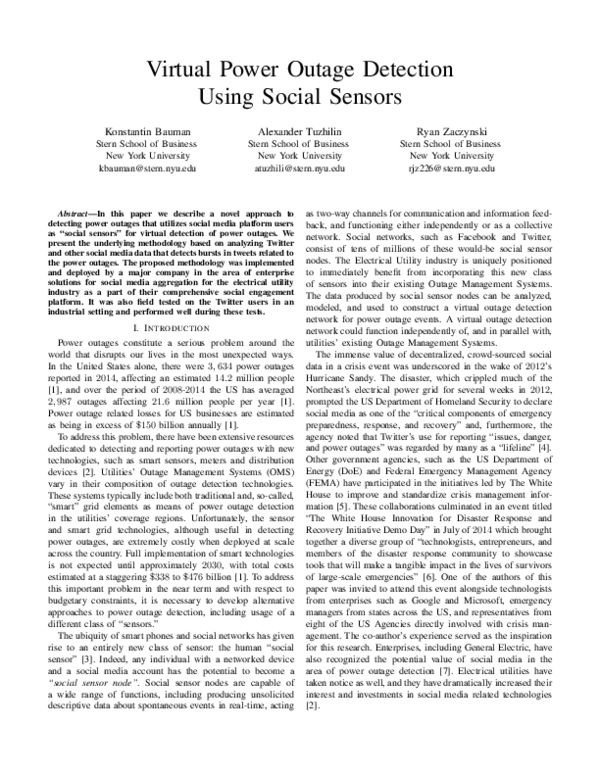 (PDF) Virtual Power Outage Detection Using Social Sensors