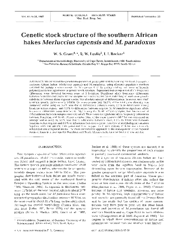 (PDF) Genetic stock structure of the southern African hakes Merluccius ...