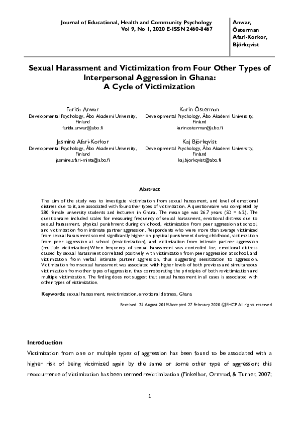 Pdf Sexual Harassment And Victimization From Four Other Types Of