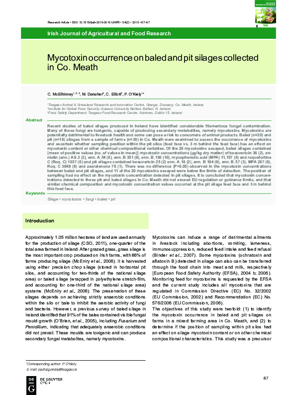 (PDF) Mycotoxin occurrence on baled and pit silages collected in Co. Meath