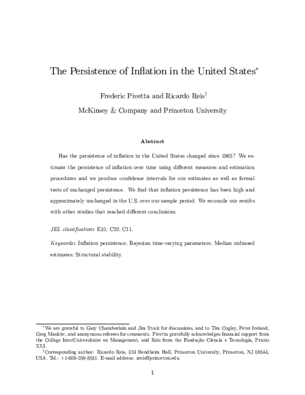 (PDF) The Persistence of In#ation in the United States