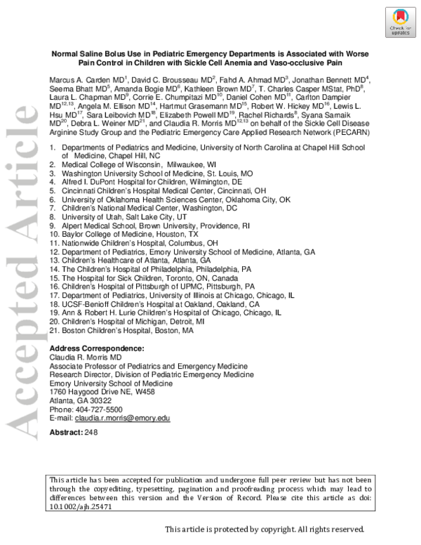 (PDF) Normal saline bolus use in pediatric emergency departments is ...