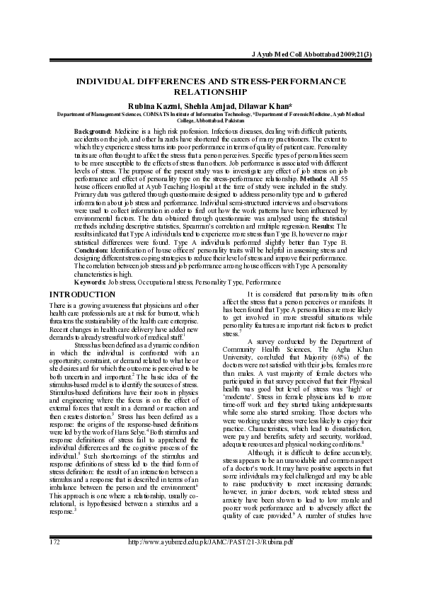 (PDF) Individual differences and stress-performance relationship