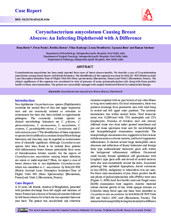 (PDF) Corynebacteriumamycolatum causing breast abscess: An infecting ...