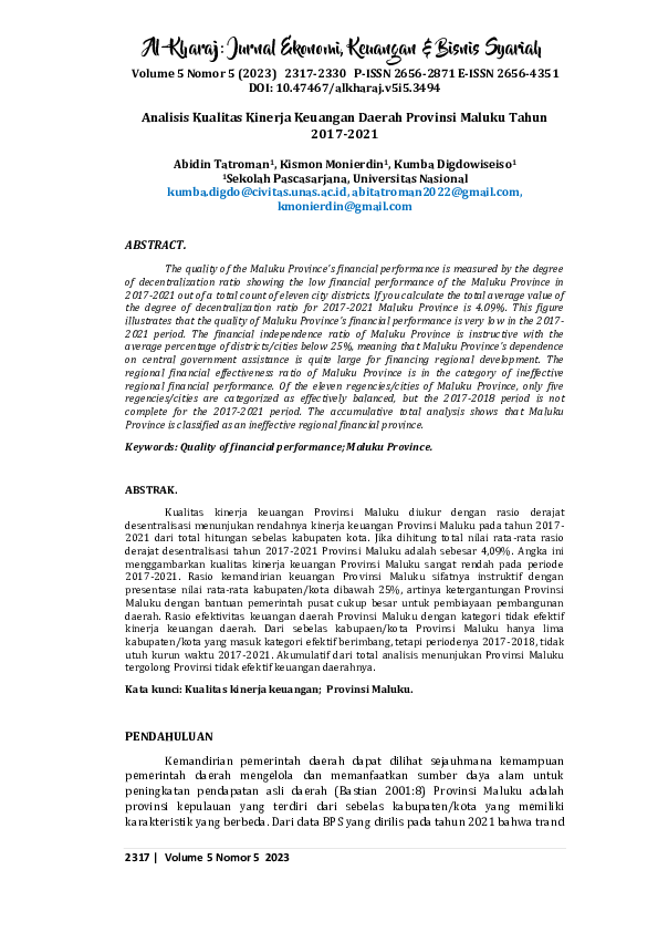 (PDF) Analisis Kualitas Kinerja Keuangan Daerah Provinsi Maluku Tahun ...