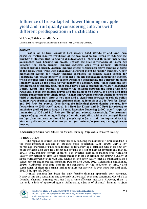 (PDF) Influence of tree-adapted flower thinning on apple yield and ...