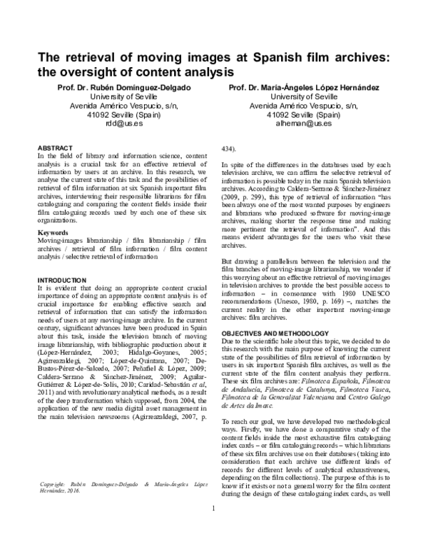 (PDF) The retrieval of moving images at Spanish film archives: The ...